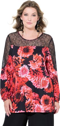 Miamoda Damen große Größen Übergrößen Plus Size Bluse, A-Linie, Blütenmuster, Mesh-Einsätze Purpur 56 835347541-56