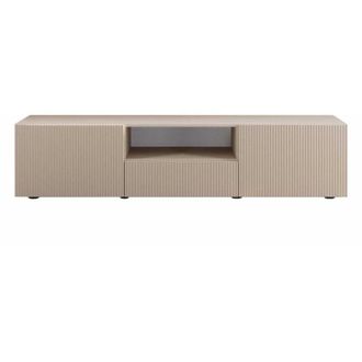 Altobuy Meuble TV 2 portes 1 tiroir beige fa&ccedil;ades relief &agrave; stries verticales - JANEIRO BEIGE