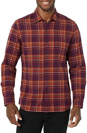 Amazon Essentials Chemise boutonnée en flanelle à manches longues pour homme, coupe ajustée, tissu écossais bordeaux/orange, taille XXL