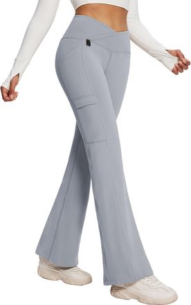 Baleaf Damen Wanderhose Themohose Wasserabweisend Outdoorhose Winddicht Thermo Leggings Schlaghose Trekkinghose mit Taschen Nebelgrau XXL