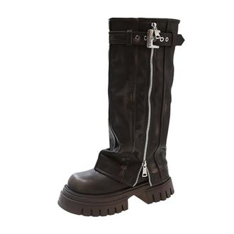 Generic Bottes montantes pour femme - Larges mollets - Style r&eacute;tro - Couleur unie - Talon &eacute;pais - Fermeture &eacute;clair - Antid&eacute;rapantes - Confortables - Pour laut
