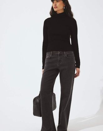 NA-KD Lane - Jean taille basse - Gris fonc&eacute;