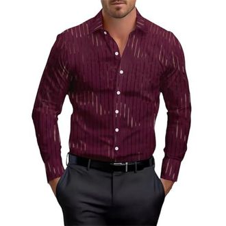 Generic Chemises daffaires &agrave; manches longues pour homme - Chemise d&eacute;contract&eacute;e &agrave; rayures boutonn&eacute;e - Coupe r&eacute;guli&egrave;re - Chemise classique pour homme - Chemise 