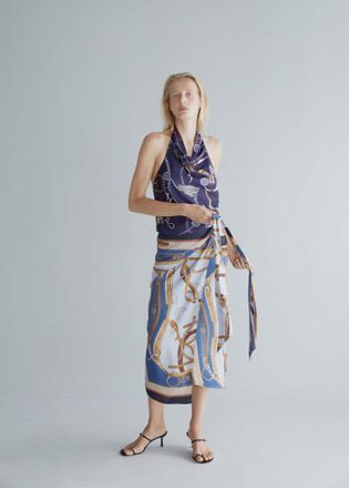 Mango Jupe imprim&eacute;e d&eacute;tail naud bleu ciel - Femme - 32 - MANGO