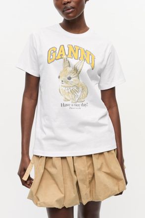 Ganni T-shirt Bunny en jersey blanc Coton biologique - Taille L - Pour Femme