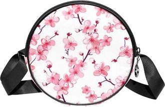 Generic Sac &agrave; bandouli&egrave;re rond pour femme, motif fleurs roses fra&icirc;ches, petit sac &agrave; bandouli&egrave;re avec fermeture &eacute;clair, bretelles r&eacute;glables, sac &agrave; main rond d&eacute;