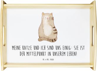 Mr. & Mrs. Panda tablett aus Holz Katze Sitzen - Geschenk, Katzen, Serviertablett, Servier, Cats, Cat, sofatablett, Herz, Familie, Holztablett