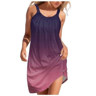 Generic Robe d&eacute;t&eacute; pour femme - Grande taille - Style boh&egrave;me - D&eacute;contract&eacute;e - Sans manches - Impression d&eacute;grad&eacute;e - Col rond - Robe d&eacute;t&eacute; - Mini robe de plage, R