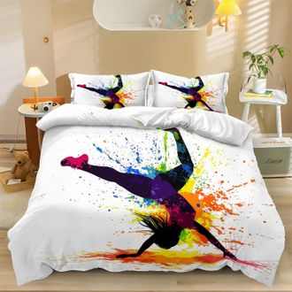 Generic Bettdeckenset Turnerin im Doodle-Art-Stil Wende-Bettwäsche-Set Farbe 135 x 200 cm 3er-Set mit Kissenbezügen, superweiche, luxuriöse Mikrofaser