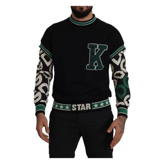 Dolce & Gabbana Homme, Sweatshirts et sweats &agrave; capuche, Noir, Taille: XS Pull King Star &agrave; Col Rond