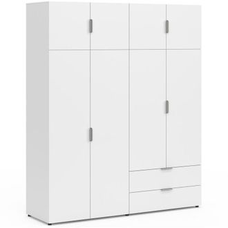 IDMarket Armoire 4 portes MINA blanc penderie 160 cm avec 2 rangements hauts et 2 tiroirs