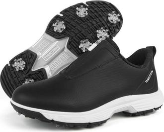 Generic Chaussures de Golf imperméables avec Spikes, Baskets de Sport pour golfeurs, Chaussures de Marche à Fermeture éclair pour Femmes,Noir,38.5 EU