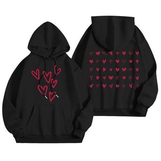 Generic Sweat &agrave; capuche imprim&eacute; tendance pour la Saint-Valentin 2026, Noir, XXL