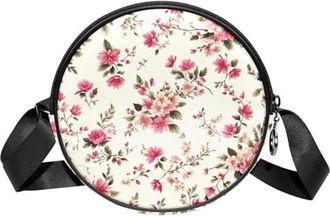 Generic Sac &agrave; bandouli&egrave;re rond pour femme, motif fleurs color&eacute;es, petit sac &agrave; bandouli&egrave;re avec fermeture &eacute;clair, bretelles r&eacute;glables, sac &agrave; main rond d&eacute;contra