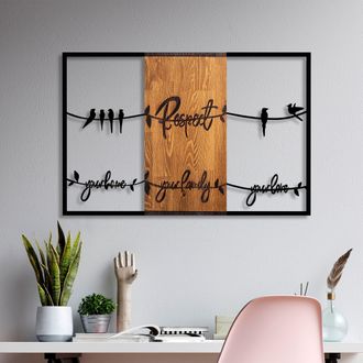 Wallity Elegant Decorative Wooden Wall Accessory, Walnut & Black, 88 x 57 cm | 100% Wooden (3 cm) & Metal (1.5 mm) | Easy Wall-Mount Design for Stylish Decor