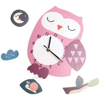 Amosfun Eulen Wanduhr aus Umweltfreundlichem Material Ger&auml;uschloser Cartoon Kinderwecker f&uuml;r Kindergarten Wohnzimmer und Klassenzimmer Einfache Wandmontage