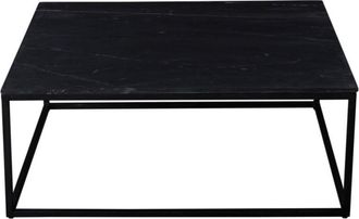 DRAWER Table basse carrée en marbre et métal 100x100cm - Noir - SAKU