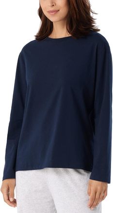 Schiesser Damen Schlafshirt langarm Baumwolle - Mix + Relax Pyjamaoberteil, dunkelblau_179273, 46