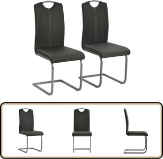 vidaXL Vidaxl - Chaises à manger cantilever lot de 2 gris similicuir - Chaise De Salle à Manger - Chaise Moderne - Chaise Design - Chaise Cantilever