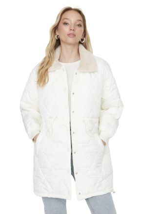 Trendyol Damen Trendyol Womens Oversize Puffer Plain Woven Fabric Winter Jacket Coat, Ecru, S EU