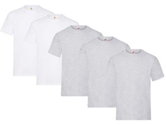 Fruit Of The Loom Herren Heavy Cotton T T-Shirt auch Farbsets M L XL XXL 3XL 5 Pack,3X Grau + 2X Weiss + 1 HL Kauf Notizblock-3XL