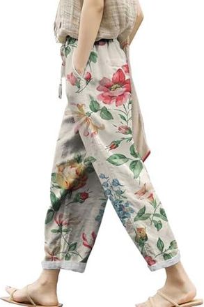 Generic Pantalon de randonn&eacute;e pour femme, d&eacute;contract&eacute;, &eacute;lastique, long, lin, loisirs, jambe droite, Rose., XXL