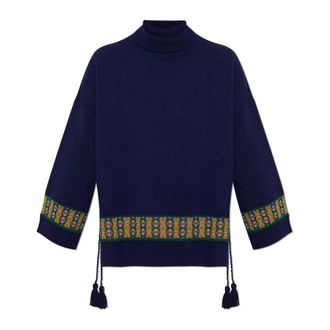 Etro Femme, Pulls, Bleu, Taille: 38 FR Pull &agrave; col roul&eacute; avec franges lat&eacute;rales