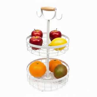 Relaxdays Obstkorb Etagere 2-st&ouml;ckig, Obstschale f&uuml;r die K&uuml;che, moderner Metallkorb f&uuml;r Obst und Gem&uuml;se, Metall, wei&szlig;