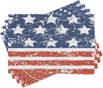 Abakuhaus Amerika Platzmatten, Viertel von Juli-Thema-Flagge von Vereinigten Staaten von Amerika mit Schmutz-Effekt, Tiscjdeco aus Farbfesten Stoff für das Essz