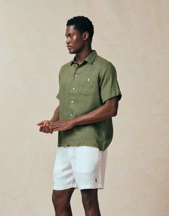 Polo Ralph Lauren Short en lin teint&eacute; - Blanc