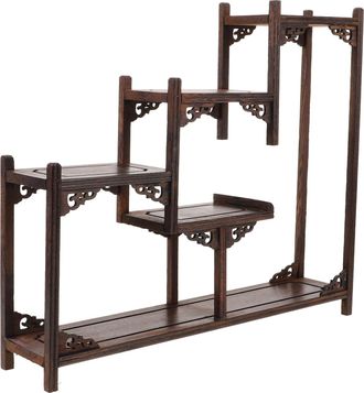 Angoily Multifunktionaler Chinesischer Holz dekoständer mit Pavillon Design Mehrlagiges Regal für Schreibtisch Ornamente und Antike Sammlerstücke Rustikale Ho