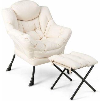 Costway Sessel mit Hocker, Relaxsessel mit Armlehnen, Seitentasche & Fu&szlig;st&uuml;tze, Loungesessel, Fernsehsessel, Ohrensessel f&uuml;r Wohnzimmer, Schlafzimmer, B&uuml;ro