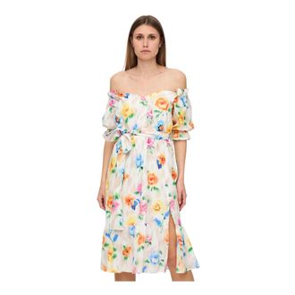 Moschino Lebhaftes Sommer-Midi-Kleid mit ger&uuml;schten &Auml;rmeln - - Dresses - Damen - Mehrfarbig - M