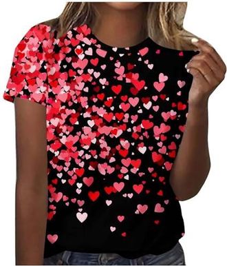 Generic T-shirt d&eacute;contract&eacute; &agrave; manches courtes et col rond pour femme Imprim&eacute; coeur Tie Dye | T-shirt d&eacute;t&eacute; doux et respirant pour un usage quotidien, les vacan