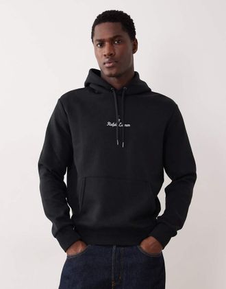 Polo Ralph Lauren Sweat à capuche en double maille avec logos inscription et joueur de polo au centre - Noir