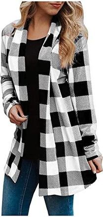 Generic Cardigan &agrave; carreaux Sherpa moelleux pour femme - Veste &agrave; enfiler ouverte sur le devant - V&ecirc;tement dext&eacute;rieur chaud et ample pour lautomne et lhiver - 
