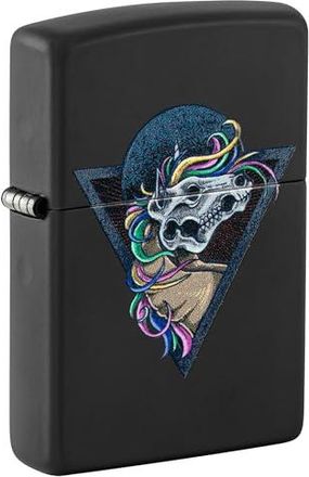 Zippo Sturmfeuerzeug - Horse Skull - Black Matte Finish, Black Light Effekt - Nachf&uuml;llbar - Wiederverwendbar - Windfestes Design - Geschenkbox - Made in USA