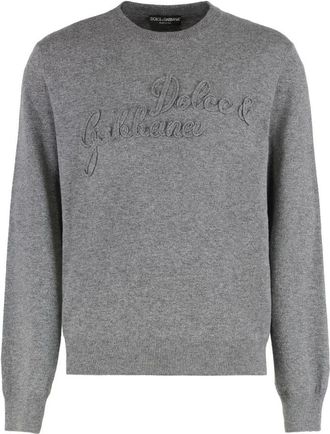 Dolce & Gabbana Homme, Sweatshirts et sweats &agrave; capuche, Gris, Taille: 2XL Pull ras du cou avec logo brod&eacute;