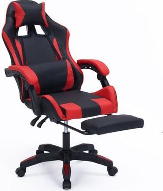 Concept Usine | Chaise de Bureau Gaming Ergonomique ALTAIR Noir/Rouge | Dossier Inclinable 135° | Repose-Pied Déployable | Hauteur Réglable | Coussins Lombaires et 