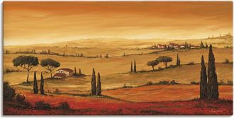 Artland Wanddeko Leinwand Bilder Wandbild Wandbilder 100 x 50 cm Landschaften Europa Italien Malerei Ocker A1OQ Mohnfeld in der Toskanalandschaft