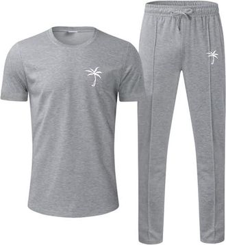 Generic Vêtements de sport dété pour hommes 2026 T-shirt à manches courtes respirant et pantalon de sport avec poches, gris clair, 3XL