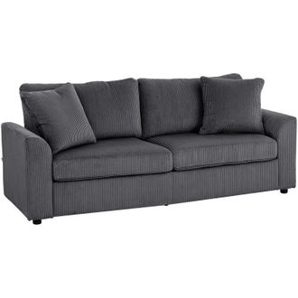 HOMCOM Canap&eacute; 3 places - HOMCOM - 212 cm - 2 coussins &agrave; ressorts, tissu velours c&ocirc;tel&eacute; - pour salon chambre bureau &agrave; domicile - gris fonc&eacute;