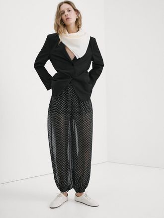 Mango Pantalon bouffant &agrave; pois noir - Femme - XL - MANGO