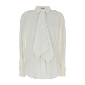 Brunello Cucinelli Stretch Cotton Poplin Shirt with Tie and Monili - - Blouses & Shirts - Damen - Wei&szlig; - XS