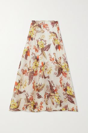 Zimmermann Jupe Longue En Gaze De Lin Et De Soie Mélangés À Imprimé Fleuri Matchmaker - Ivoire