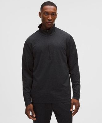 lululemon Soft Jersey Oberteil mit halblangem Rei&szlig;verschluss f&uuml;r M&auml;nner - Gr&ouml;&szlig;e 2XL in Heathered Black/Heathered Obsidian