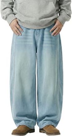 Generic Jean Homme Coupe d&eacute;contract&eacute;e Style ann&eacute;es 2000, Jambes Larges, Pantalon en Denim Ample, Streetwear, Jean d&eacute;lav&eacute; Hip hop, Pantalon de Skate d&eacute;contract
