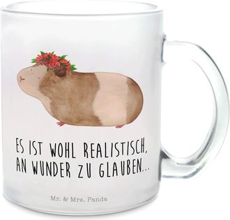 Mr. & Mrs. Panda Teetasse Meerschweinchen Weisheit - Geschenk, Meeries, Tiermotive, Glas Teetasse, Gute Laune, Teetasse aus Glas, Tasse mit Henkel