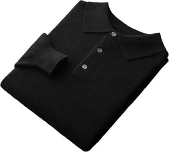 Generic Pull à manches longues en cachemire pour homme Col polo Pull décontracté ample, Noir, XXL