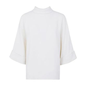 Mark Kenly Domino Tan Top court &agrave; col montant - Femme - Blouses et Chemises - Blanc - Taille: 38 FR